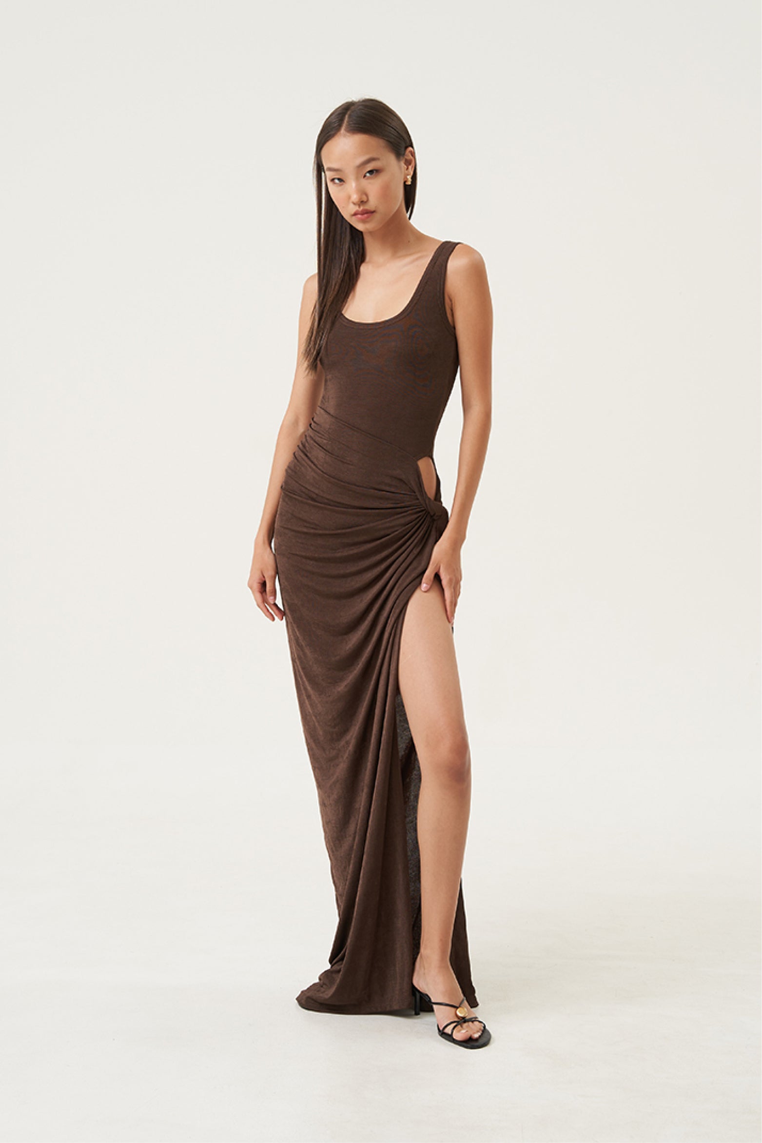 Solea Cutout Drape Dress Dusty Cocoa
